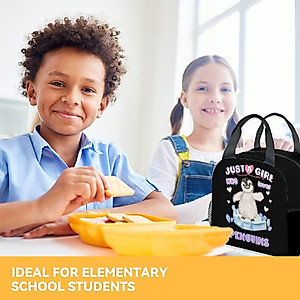 PAKKITOP Penguin Lunch Bag for Kids, Small Lunch Bags Insulated, Cute Reusable Lunchbox for Teen Girls Boys, Black Portable Lunchbags for School Travel Picnic, Freezable and Foldable