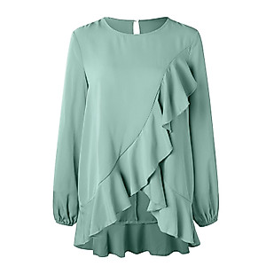 Blouse for Women Long Sleeve Kimloog Fashion Women Autumn Loose Long Puff Sleeve Soid Sweatshirt Top Blouse Red