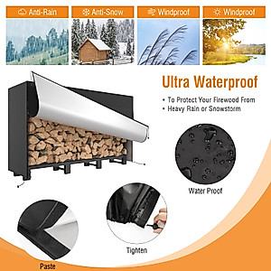 SunyesYo Firewood Rack Outdoor 40in with Waterproof Cover - Heavy Duty Log Rack Indoor Holder, Upgraded Adjustable Fire Wood Racks, Storage Organizer Stand Tool for Fireplace, Black