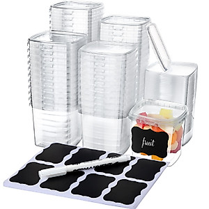Jinei 50 Pcs Plastic Deli Containers with Lids Clear Square Food Storage Containers Stackable Airtight Square Container with Lids with 9 Labels and Marker for Kitchen Storage Meal Take out (8 oz)