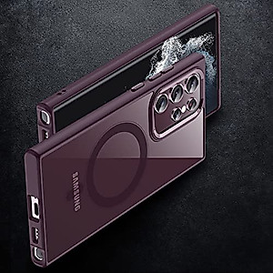 TIANNIUKE Magnetic Case for Samsung Galaxy S22 Ultra, [with Camera Lens Protector] Compatible with MagSafe,Slim Fit Shockproof Protective Phone Case for Samsung S22 Ultra 6.8" 2022 (Burgundy)