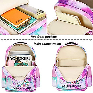 BTOOP Girls Backpack Kids Elementary Bookbag Girly School Bag with Insulated Lunch Tote and Pencil Pouch (Tie dye green purple pink)