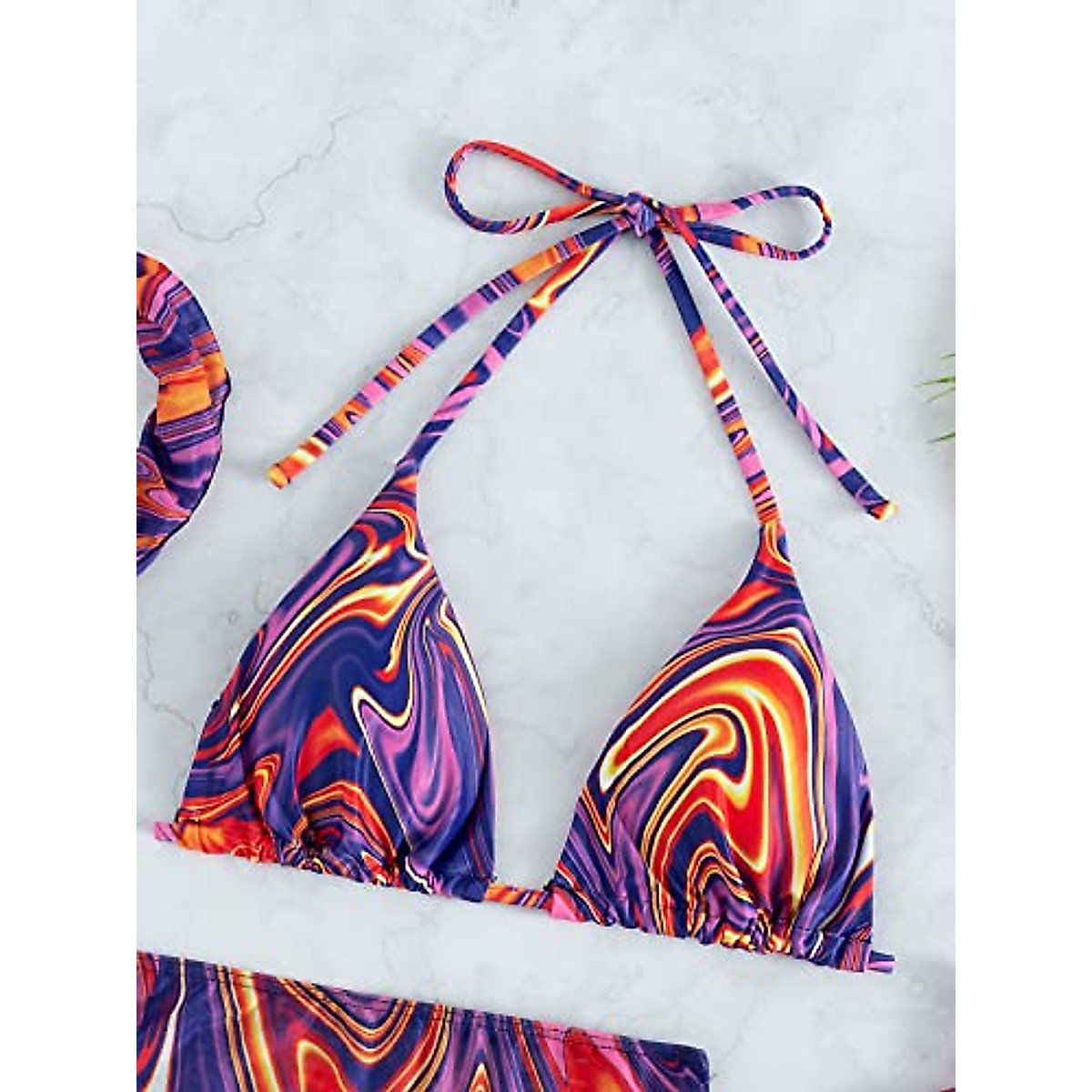 SOLY HUX Women's 4 Piece Swimsuits Triangle Bikini Bathing Suits with Mesh Beach Skirt & Bandana Bikini Sets