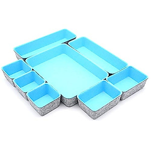 Welaxy Drawer organizers bins trays dividers storage bins shallow organizing box for office supplies rolled ties watchs socks makeup holder cozy room decor 8 pack (Sky blue)