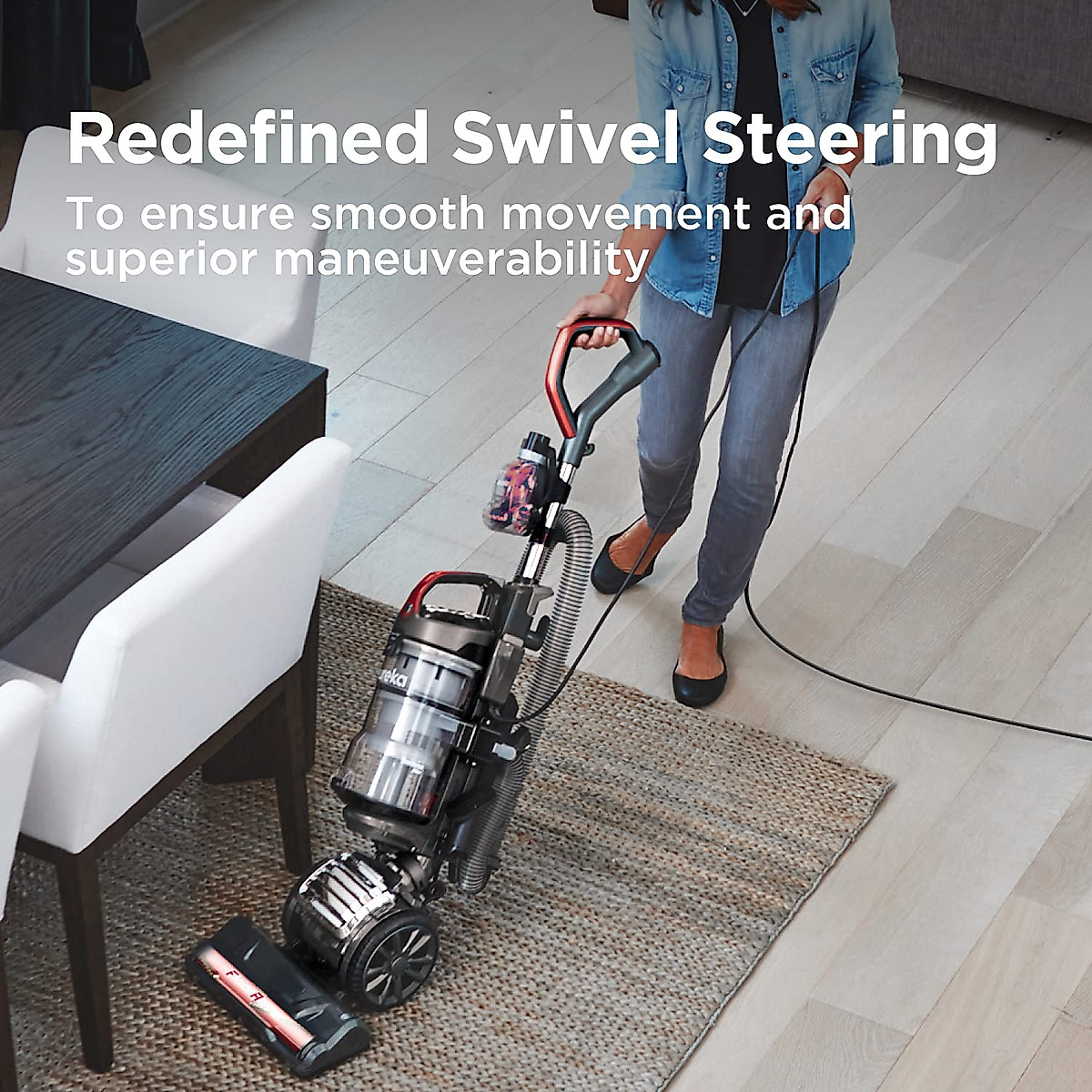 EUREKA Pet Upright Vacuum Cleaner for Home, Bagless Upright Vacuum Cleaner Swivel Steering, Powerful Lightweight Upright Vacuum Carpet and Floor, FloorRover Elite NEU630 with Tangle Free Tech, Red