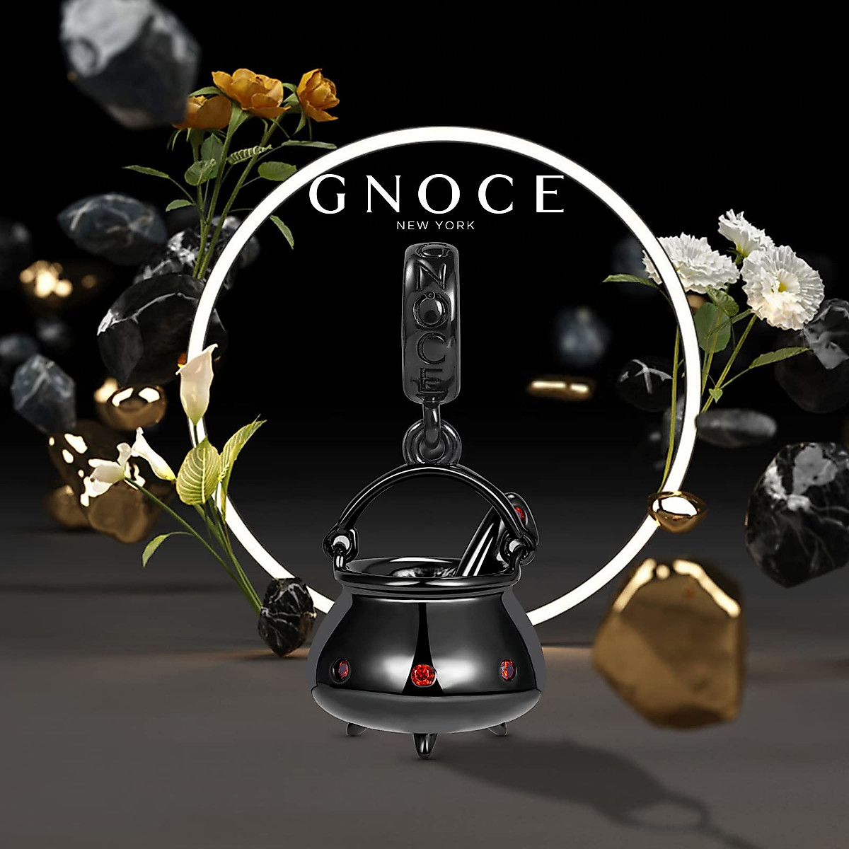 GNOCE Witch Cauldron Pendant Charm 925 Sterling Silver with Ruby Gemstones Dangle Charms Bead For Bracelets/Necklace Jewelry Gift For Women Wife