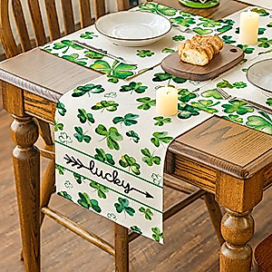 Artoid Mode Lucky Clover Shamrocks Table Runner, Seasonal St. Patrick's Day Holiday Kitchen Dining Table Runner for Home Party Decor 13 x 72 Inch