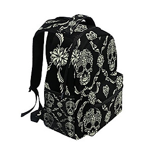 ZZKKO Sugar Skull Day of the Dead Boys Girls School Computer Backpacks Book Bag Travel Hiking Camping Daypack