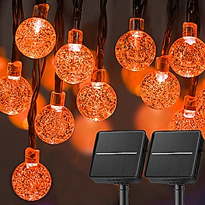 Solar Christmas String Lights Outdoor Waterproof, 2 Pack 60 LED 36.5 FT Each, Crystal Globe Lights with 8 Lighting Modes, Solar Powered Patio Lights for Garden Yard Porch Wedding Party Decor (Orange)