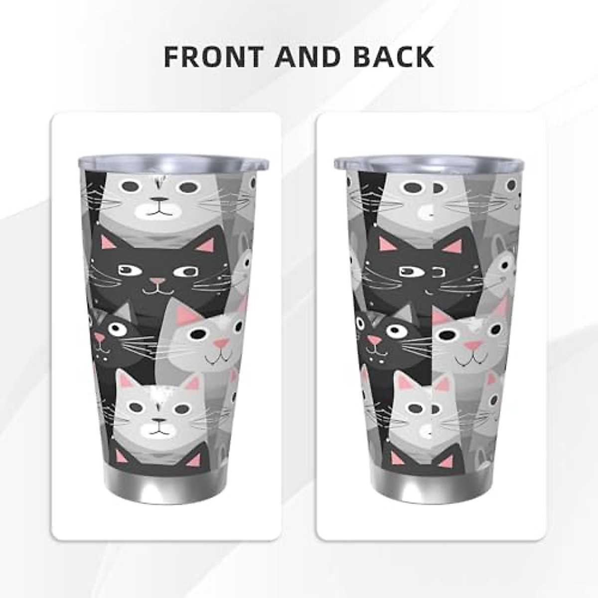 AYCZN Cute Cat Face 20 OZ Tumbler Stainless Steel Travel Coffee Mug, Kitten Insulated Water Bottle with Lid and 2 StrawsLeakproof Thermal Cup