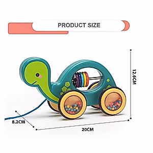 Pull Along Rolling Animal Toy [Updated Design-Without Beads in Wheels]- 18 Months and Up Pull & Pull Toys for Toddlers-Boys & Girls (Turtle)
