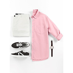 JMIERR Mens Cotton Linen Casual Stylish Button-Down Shirt Long Sleeve Business Fitted Dress Shirts Summer Beach Shirts for Men Old Money Regular Fit with Pocket, US 46(XL), Pink