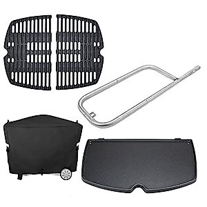 QuliMetal 7645 Grates, 41862 Grill Burner and 7112 Grill Cover for Weber Q200, Q220, Q240, Q2000, Q2200, Q2400 Series Gas Grills