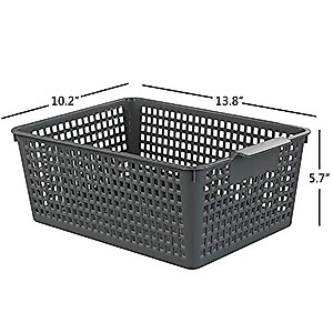 Ggbin Plastic Basket for Organizing, Grey Basket Bins, 13.8"x10.2"x5.7", Set of 3