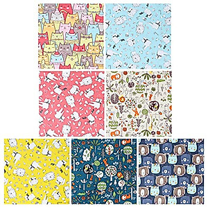 Healifty Quilting Fabric 7Pcs Cotton Fabric Bundle Animal Quilting Sewing Fabric Patchwork Cloths Sheets for DIY Craft Scrapbooking Mouth Cover Purse Bag 25x25cm Embroidery Fabric
