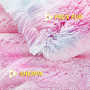 BOBOR Faux Fur Throw Blanket, Tie Dye Rainbow Sherpa Fleece Fluffy Blanket for Girls, Super Soft Fuzzy Plush Cozy Lightweight Decorative Blankets for Couch Sofa Bed (Rainbow, 59"x79")