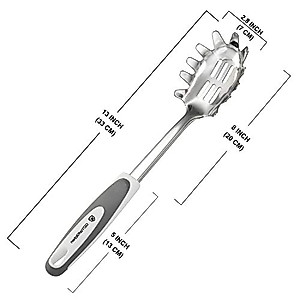 Premium Spaghetti Spoon Server Set - Stainless Steel Slotted Pasta Spoon and Fork with Comfortable Grip Design - Ideal for Serving and Straining Spaghetti, Noodles, and More - Set of 2 With Bonus Gift