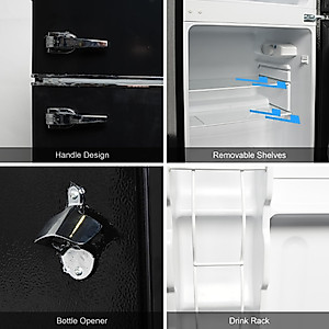 Clarfey Mini Refrigerator with Freezer, 2 Door 3.2 Cu.Ft Black Small Fridge, Compact Refrigerator with Adjustable Removable Glass Shelves, Thermostat Control for Apartment/Office/Dorm