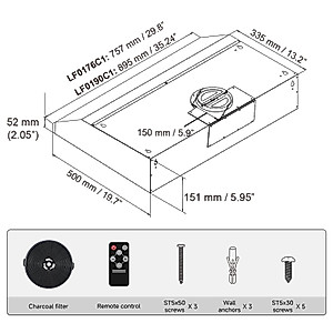 AMZCHEF Under Cabinet Range Hood 30 Inch, 700CFM Stainless Steel Kitchen Stove Vent Hood 3 Speed Exhaust Fan Touch/Remote/Gesture Control LED lights Time Setting Dishwasher-Safe Baffle Filters