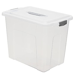 Home Basics Plastic Storage Box With Handle, Clear | Locking Tabs | Stackable Storage | Easily See Contents (23.5 Liter)