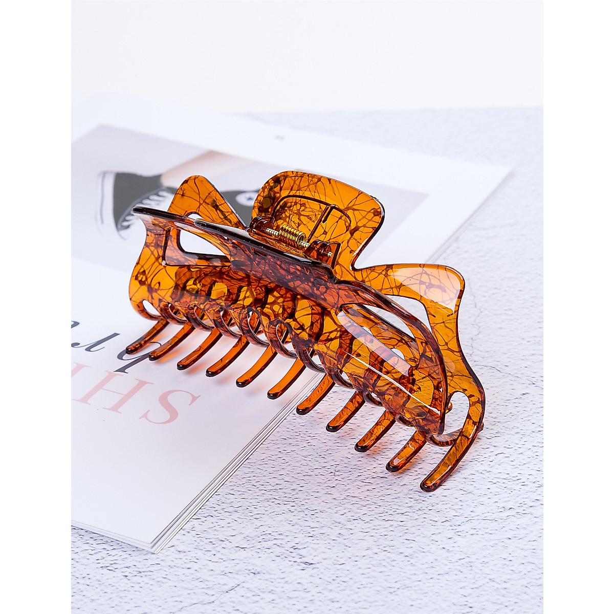 Prettyou Thick Hair Super Large Clips Crystal Plastic Claw Clamps Hairgrips Clips Accessories for Women, 2 pack. (A)