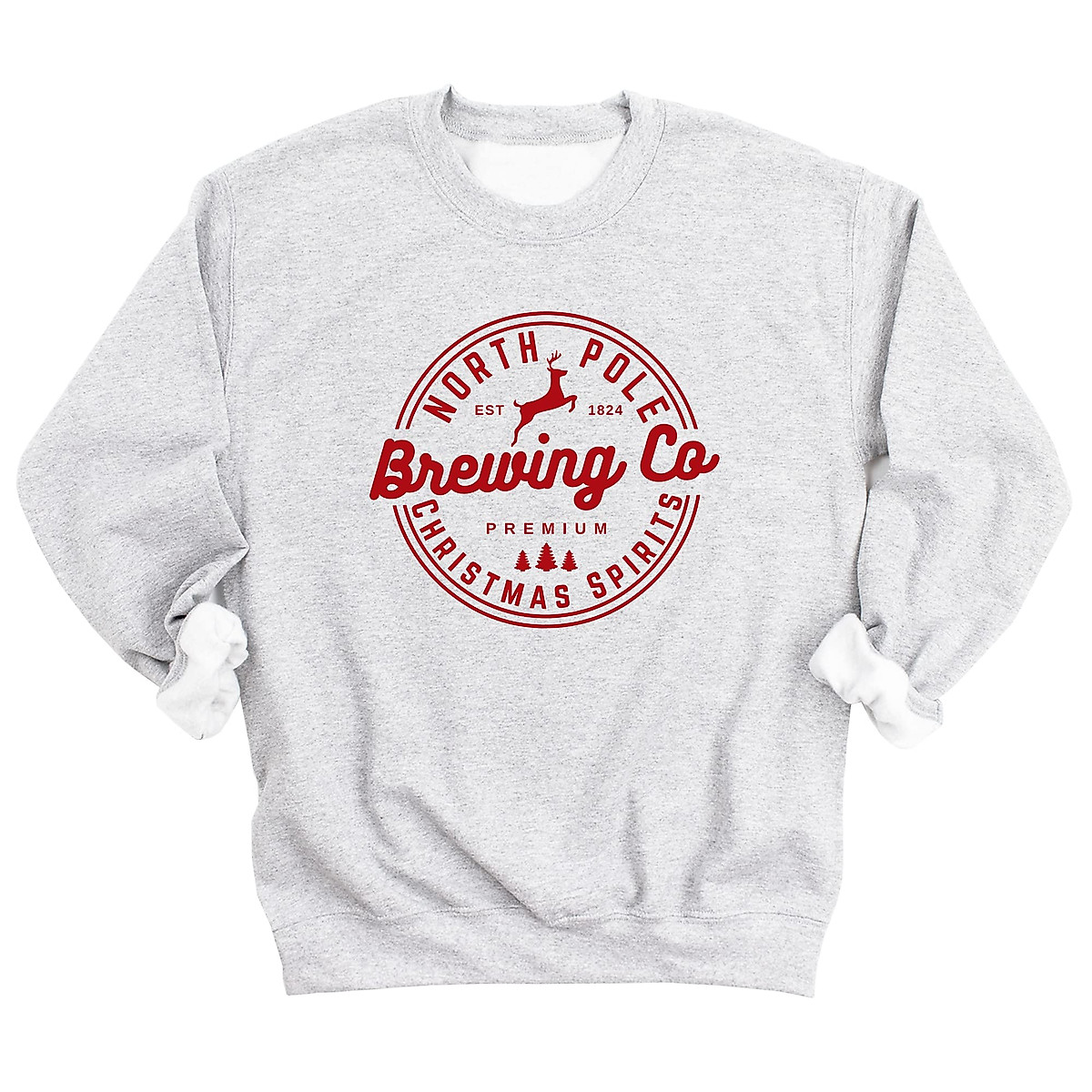 North Pole Brewing Co. Christmas Sweatshirt - Funny Graphic Sweatshirts for Women, Holiday Christmas Sweater, Comfy Pullover (Ash, Medium)