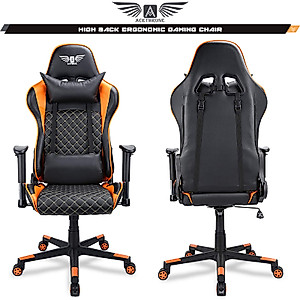 Acethrone Gaming Chair High Back Computer Chair Soft PU leather office Desk Chair Racing Executive Ergonomic Adjustable Swivel Task Chair Reclining with Headrest and Lumbar Support for Adults (Orange)