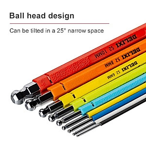 DELIXI Color Coded Ball End Hex L-Key Set, Metric 1.5-10mm, 9 Pieces, Long Arm Allen Wrench Set