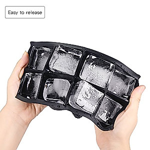 Ticent Large Ice-Cube-Tray Silicone Ice-Cube-Mold 2-Inch Ice Cubes for Whiskey and Cocktail, Pack of 2