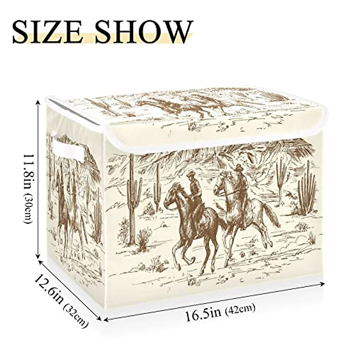 Western Desert Cowboy Storage Basket 16.5x12.6x11.8 In Collapsible Fabric Storage Cubes Organizer Large Storage Bin with Lids and Handles for Shelves Bedroom Closet Office