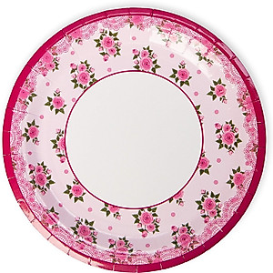 Royal Bluebonnet Paper Plates and Napkins Sets – Set of 24 – Paper Plates and Napkins and Cups, Rose Floral Tea Party Decorations, Paper Plates