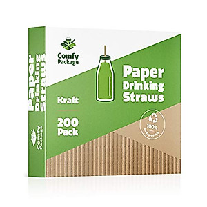 Kraft Paper Drinking Straws [200 Pack] 100% Biodegradable & Ink-free