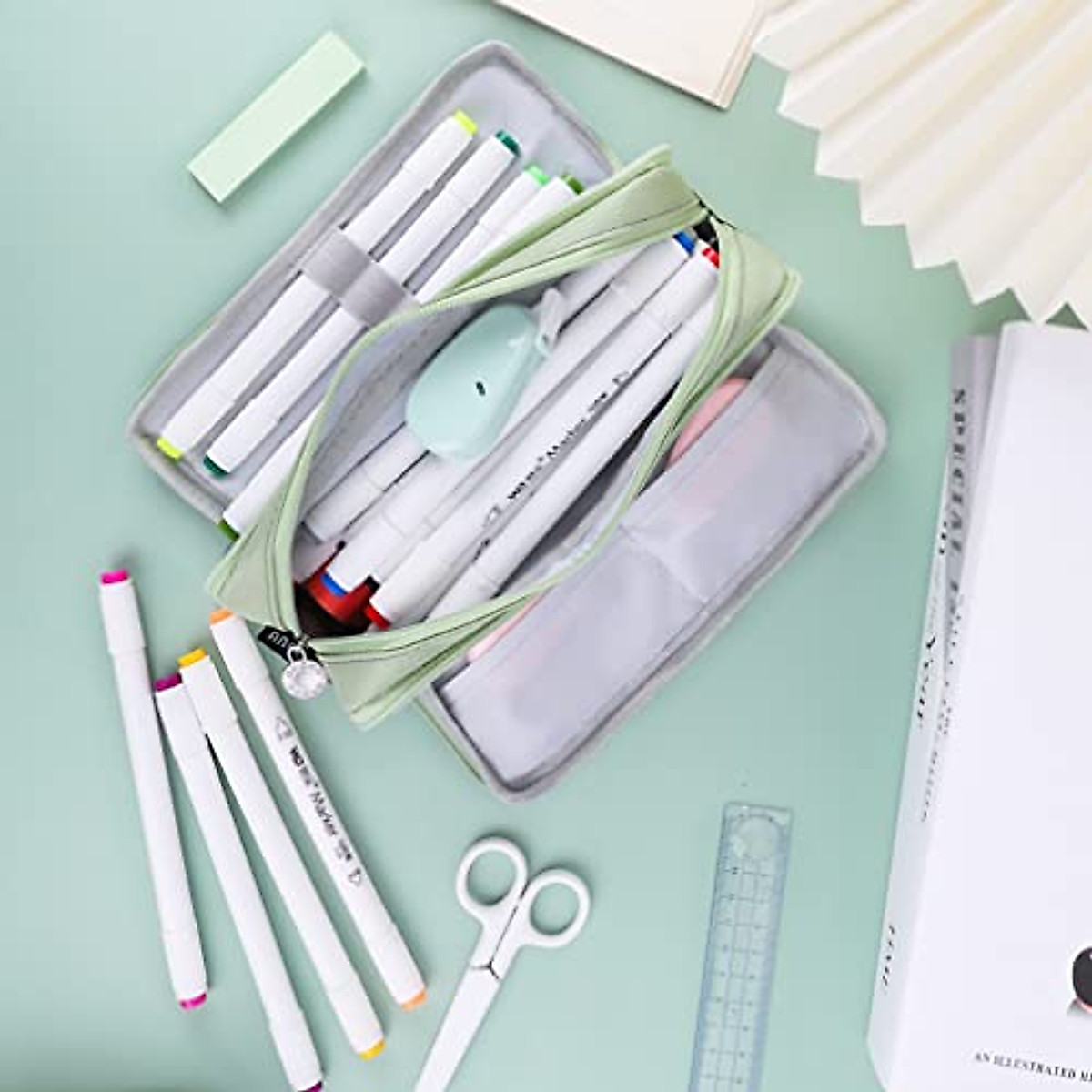 iSuperb Large Pencil Case 7 Compartments Pencil Pouch Big Capacity Pencil Bag Oxford Storage Pen Bag Cosmetic Makeup Pouch for Women