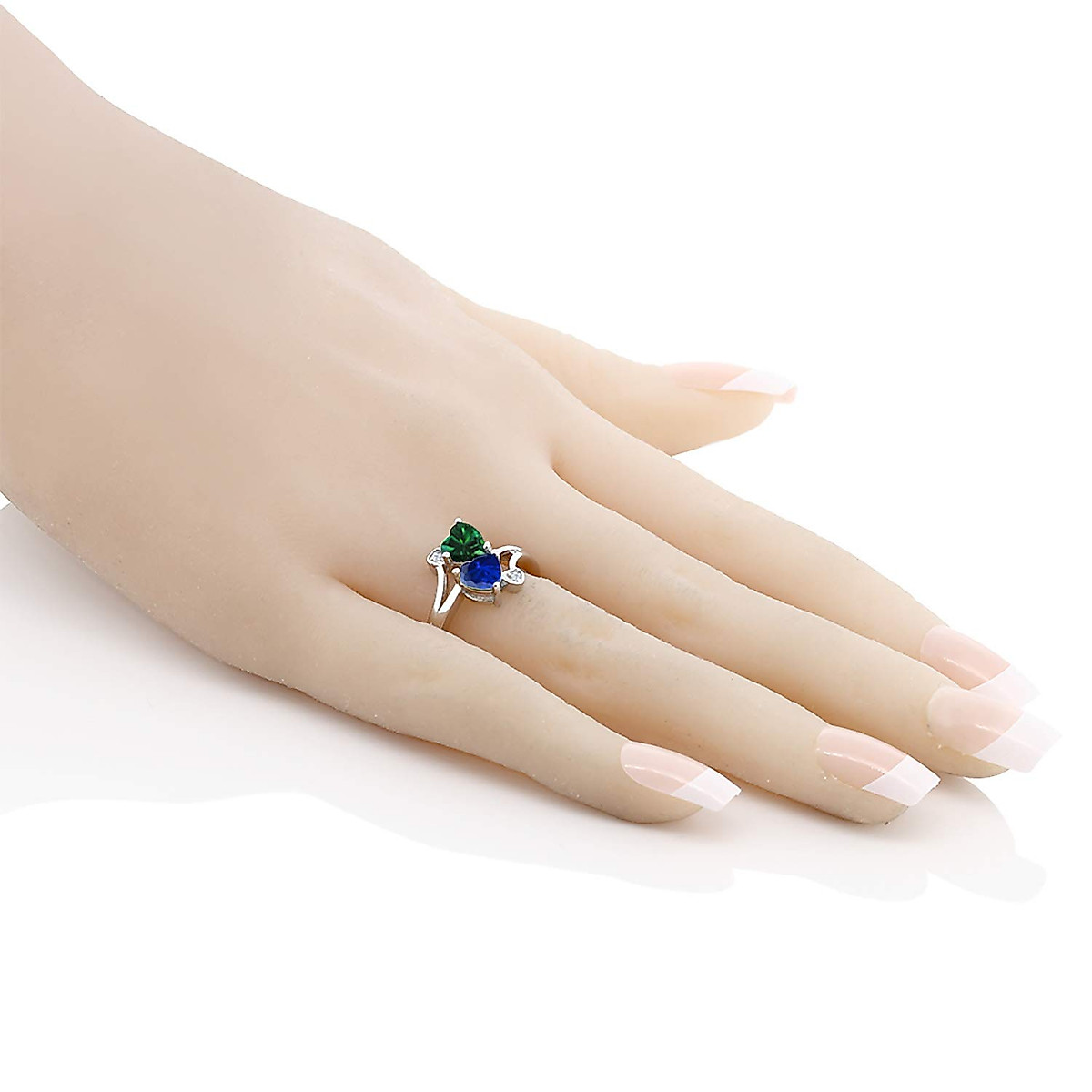 Gem Stone King 925 Sterling Silver Green Nano Emerald Blue Created Sapphire Ring For Women (1.51 Cttw, Heart Shape 6MM, Gemstone May Birthstone, Available In Size 5, 6, 7, 8, 9)