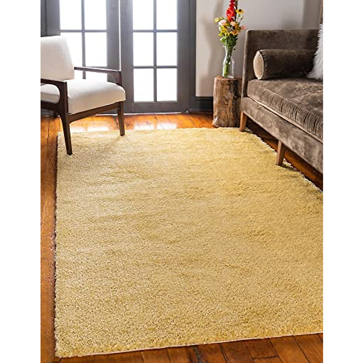 Unique Loom Solo Collection Solid, Plush, Kids, Modern Area Rug, 5 ft x 7 ft 7 in, Yellow
