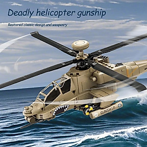 DAHONPA AH-64 Apache Helicopter Military Army Airplane Building Bricks Set, 255 Pieces Air-Force Build Blocks Toy, Gift for Kid and Adult.