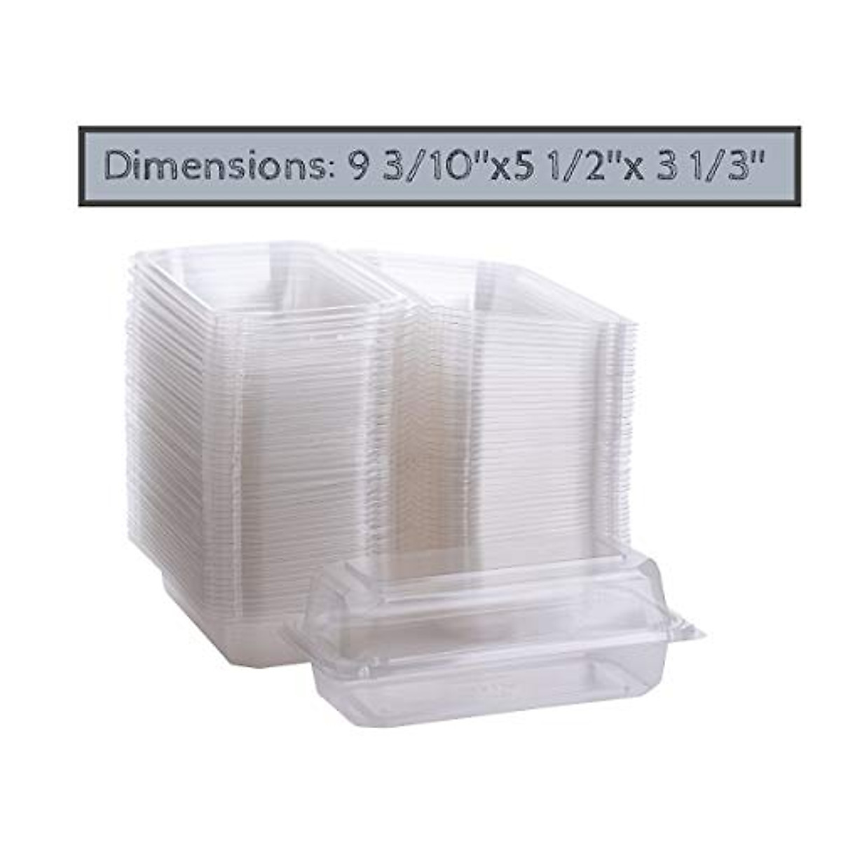 Smygoods Plastic loaf Container, Disposable Plastic Sturdy Hinged Loaf Containers, [25 Pack] Dimensions: 9 3/10''x5 1/2''x 3 1/3''