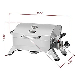 Grills House Stainless Steel Portable Grill with Two Handles and Travel Locks, Tabletop Propane Gas Grill with Folding Legs, 10000 BTU, for Picnic Cookout, GT2001, Silver