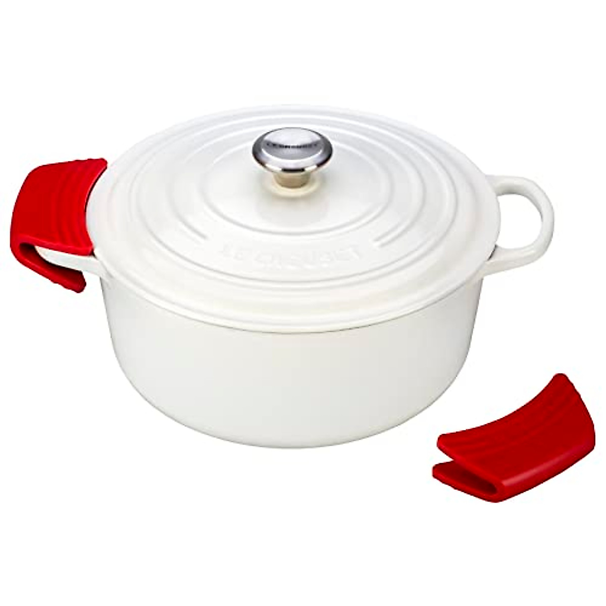 Le Creuset Silicone Set of 2 Handle Grips, 5" x 2 1/2" each, Cerise