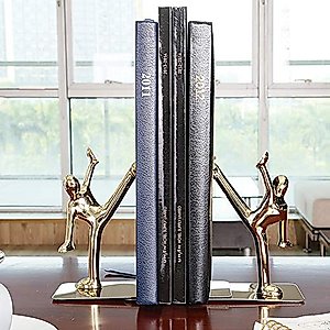 Bookends，Book Ends，Book Ends for Shelves，1 Pair Gold Bookends Stainless Steel Kung Fu Man Heavy Duty Bookends Decorative for Books Movies Home Desk Office