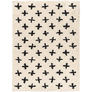 Livabliss Moroccan Soft Mora Shag Area Rug,6'7" x 9',Cream/Charcoal