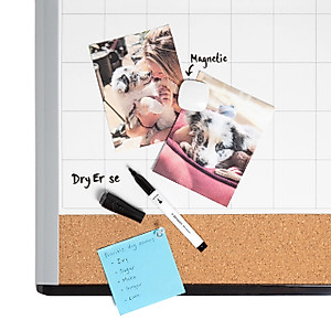 U Brands Magnetic Dry Erase 3-in-1 Calendar Board, 16 x 20 Inches, MOD Black/ Gray Frame, Magnet and Marker Included (388U00-01), Black & Grey