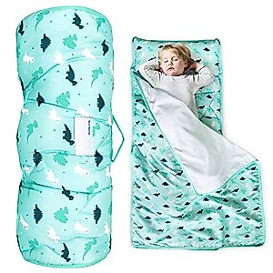 Toddler Nap Mat with Pillow and Blanket 50" x 21" x 1.5", Nap Mat for Boys Girls Super Soft and Cozy, Kids Sleeping Bag for Preschool, Daycare, Toddler Sleeping Bag, Blue