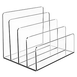 Halyuhn Acrylic Desk File Organizer, 4Sections Clear File Organizer for Desk, Letter Organizer Desktop, Acrylic Mail Organizer Countertop for Notebook, Document and Mail, File Holder for Desk,1Pcs