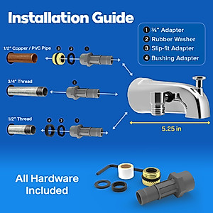 Tub Spout with Diverter & Integrated Shower Hose Connection, Chrome Finish, Fits Threaded 1/2" or 3/4" IPS, Bathtub Faucet for Convenient Shower Access