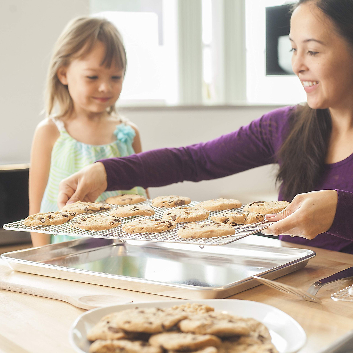 3 Pack Stainless Steel Wire Cooling, Baking, Roasting Rack with Aluminum Cookie Pan Tray Set- Heavy Duty, Commercial Quality - (1 Half Sheet, 1 Jelly Roll & 1 Quarter Sheet Pan Rack Sets)