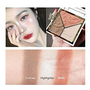 Highlighter Makeup Palettes, Contour Blush Powder, 3 in 1 Palette Matte Shimmer Glow illuminator Powder Face Highlighter, Cool Toned Luminizer Cream for Bronzer, Shape, Silky Brilliant Compact
