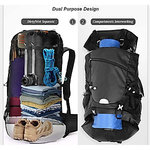 HOMIEE 50L Hiking Backpack Travel Backpack Waterproof Daypack Outdoor Camping Climbing Backpack with Rain Cover
