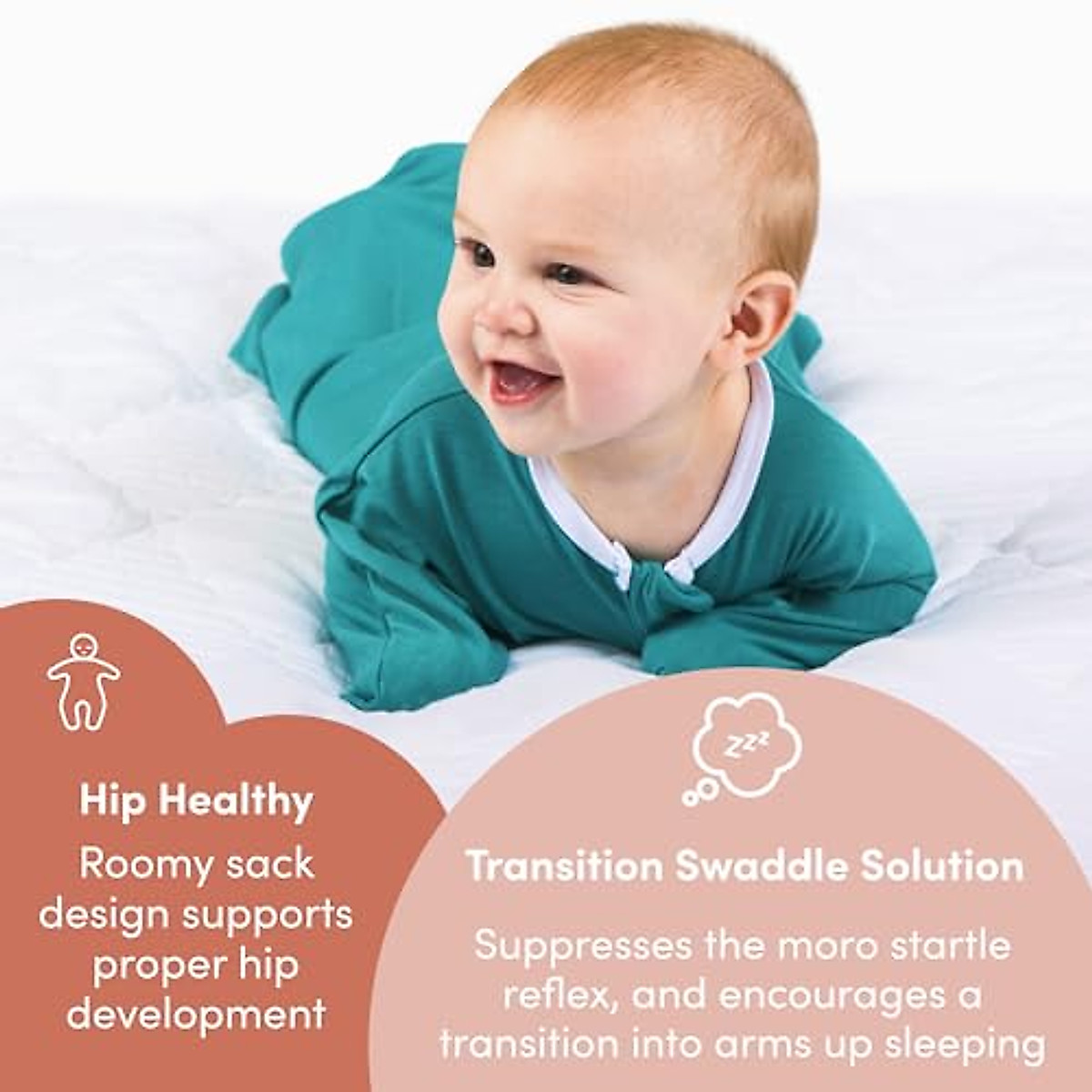 SleepingBaby Zipadee-Zip Cozy Transition Swaddle - with Zipper, Polyester, Spandex - Roomy Baby Wearable Blanket for Easy Diaper Changes - Classic Teal, X-Small (3-6 Month)