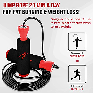 Fitness Factor Jump Rope With Adjustable Length, Tangle-Free Skipping Rope for Gym Workout,Crossfit, Fitness Exercise, WOD, Boxing, MMA, Endurance Training Include Carrying Pouch (Red)